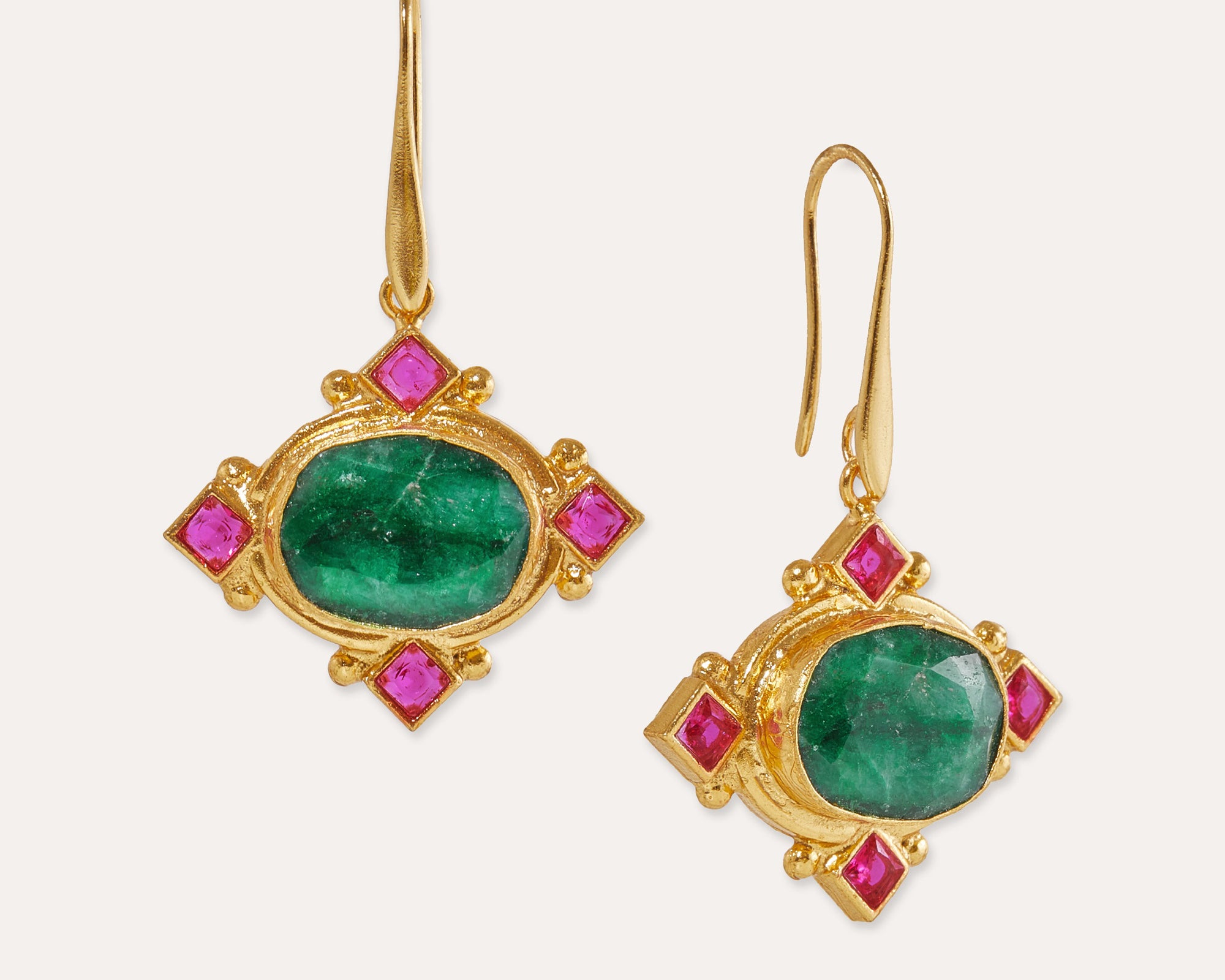 Raina Emerald and Pink Crystal Drop Earrings | Sustainable Jewellery by ...