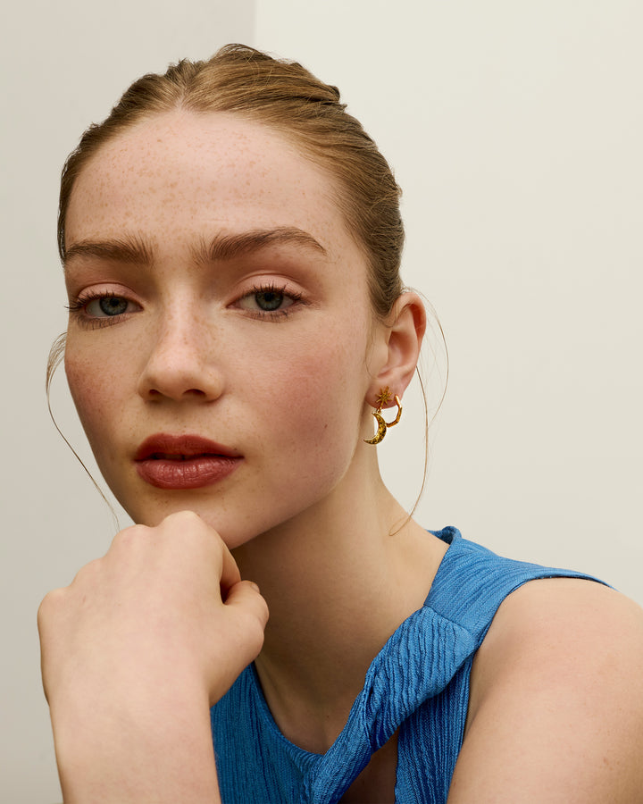 Moon and Star Drop Stud Earrings - Gold | Ottoman Hands