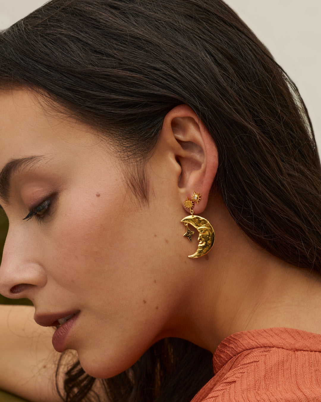 Moonstone Star Stud Earrings - Gold | Ottoman Hands