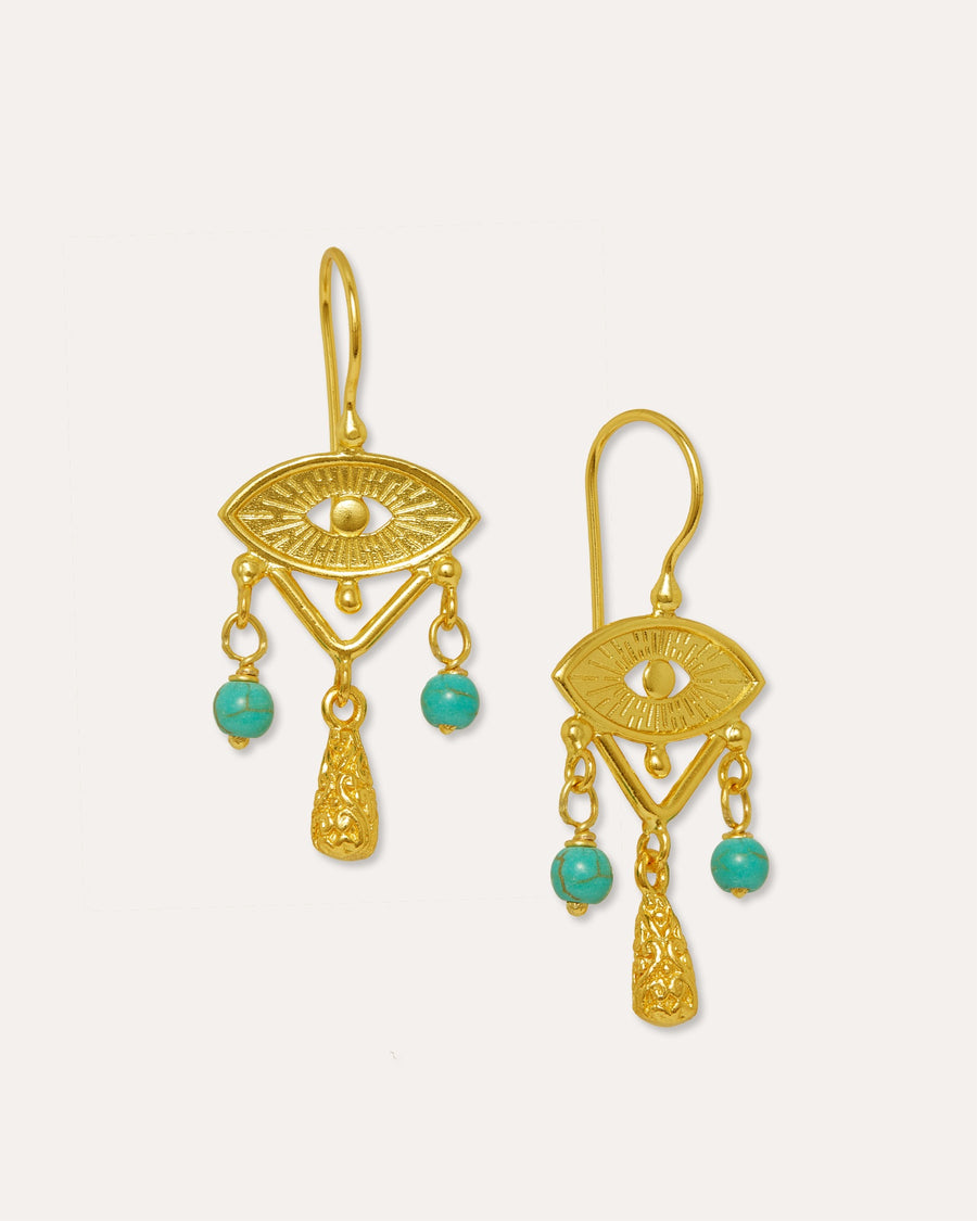 Zahra Turquoise Evil Eye Drop Earrings - Gold | Ottoman Hands