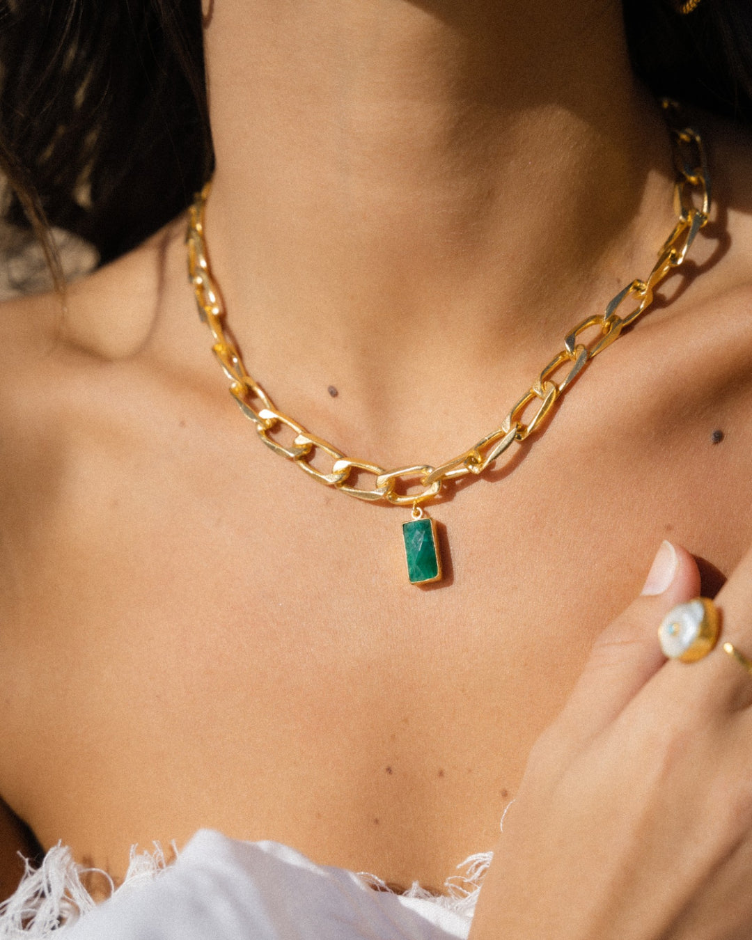 Esme Emerald Boyfriend Chain Necklace - Gold | Ottoman Hands Jewellery